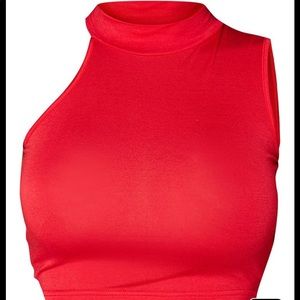 PrettyLittleThing | Tops | Red Jersey Cut Out High Neck Crop Top Nwt ...